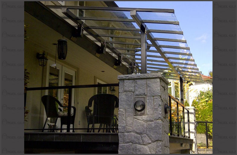 Glass canopy company. Angel Glass canopy for Burnaby home.