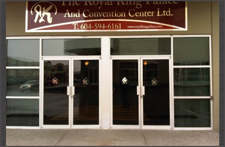 Glass door redesigned, removals and installation for Surrey banquet hall.